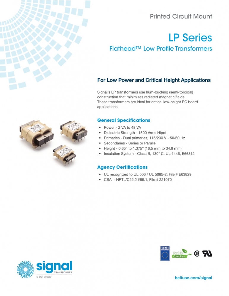 LP Series transformer datasheet page 1