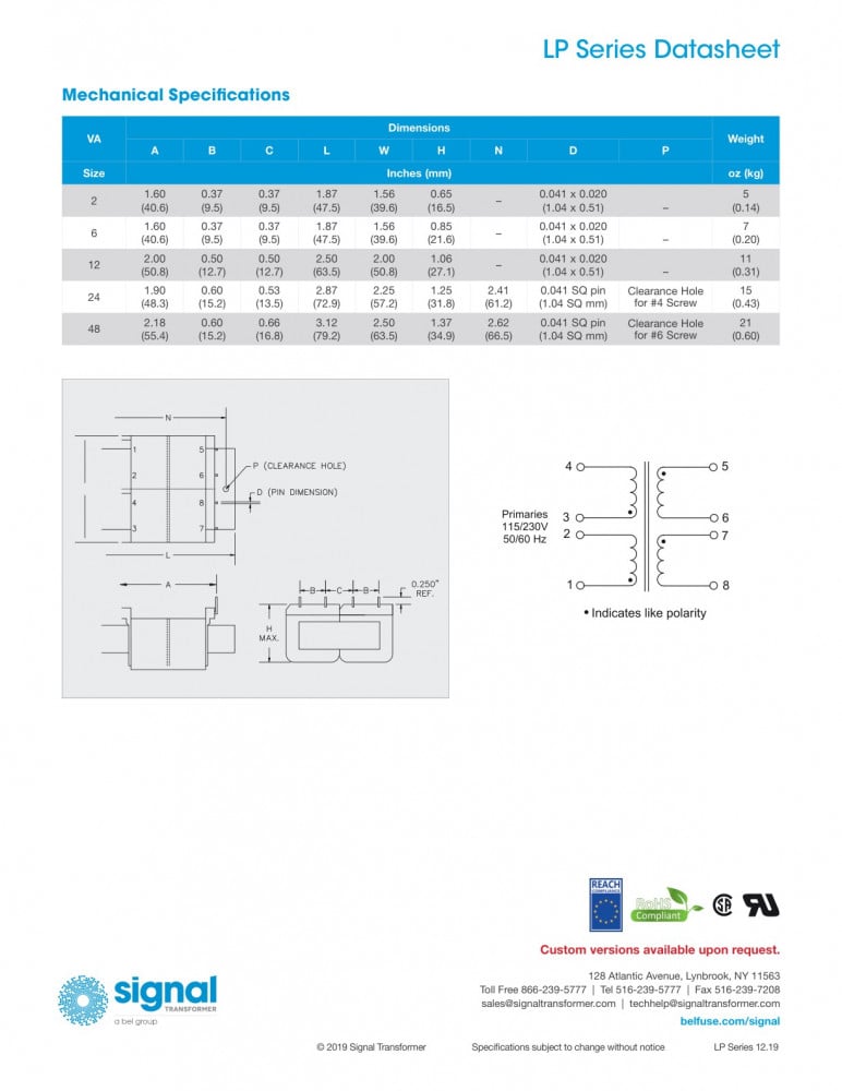 LP Series transformer datasheet page 3