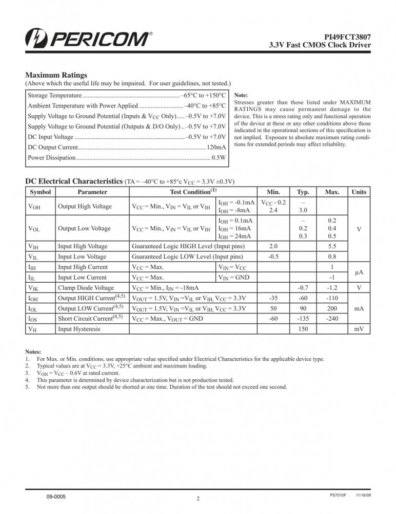 PI49FCT38072CQEX datasheet page 2