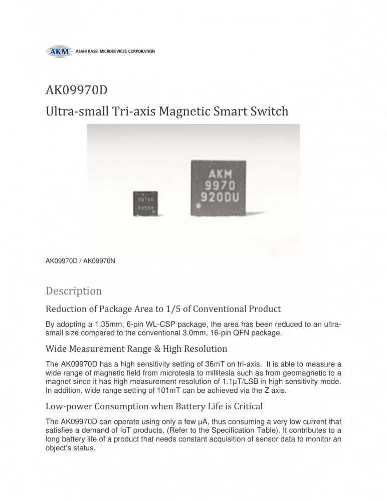 AK09970D technical document page 1