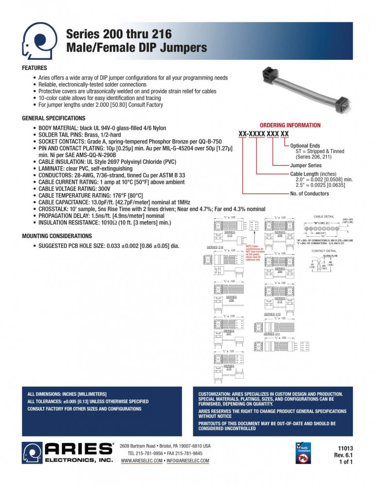 Aries Electronics model 11013 technical drawing page