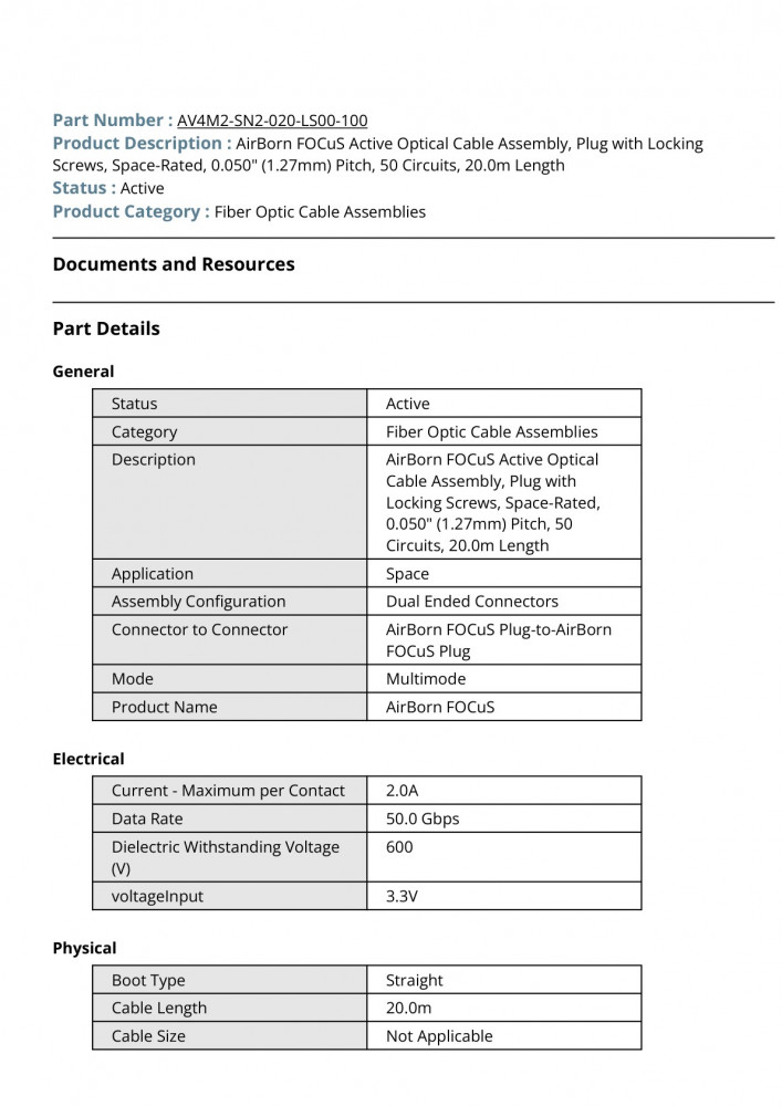 Technical document page 1 for AV4M2-SN2-020-LS00-100