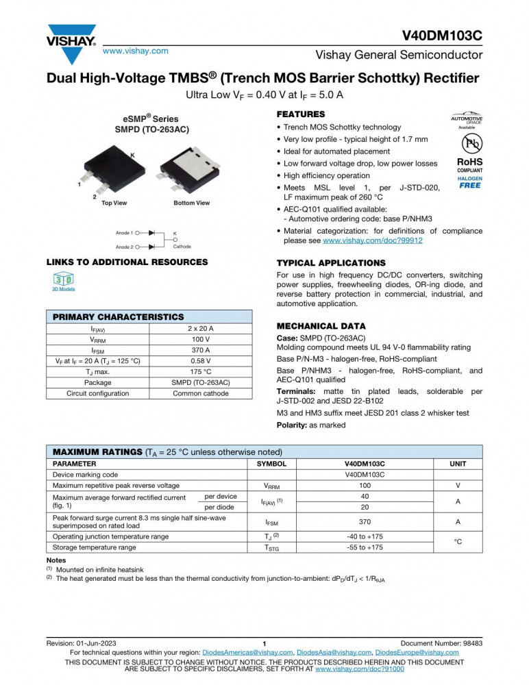 V40DM103C datasheet preview, page 1