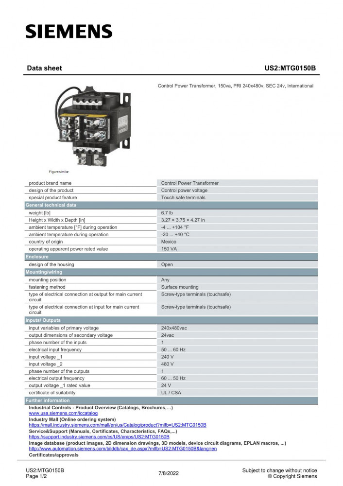 MTG0150B datasheet page 1