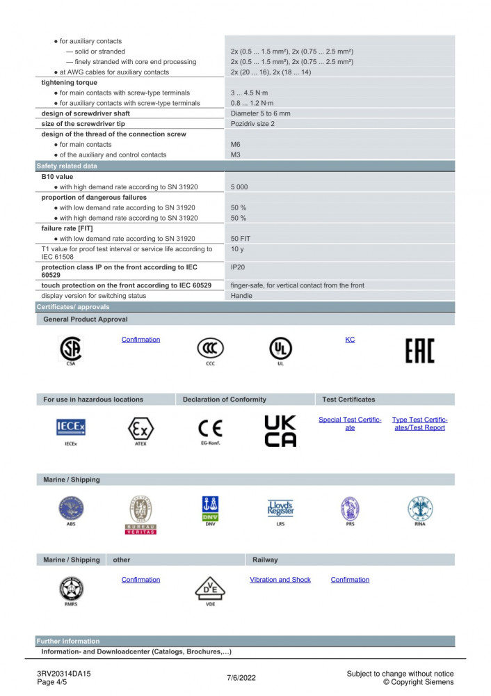 3RV20314DA15 datasheet page 4