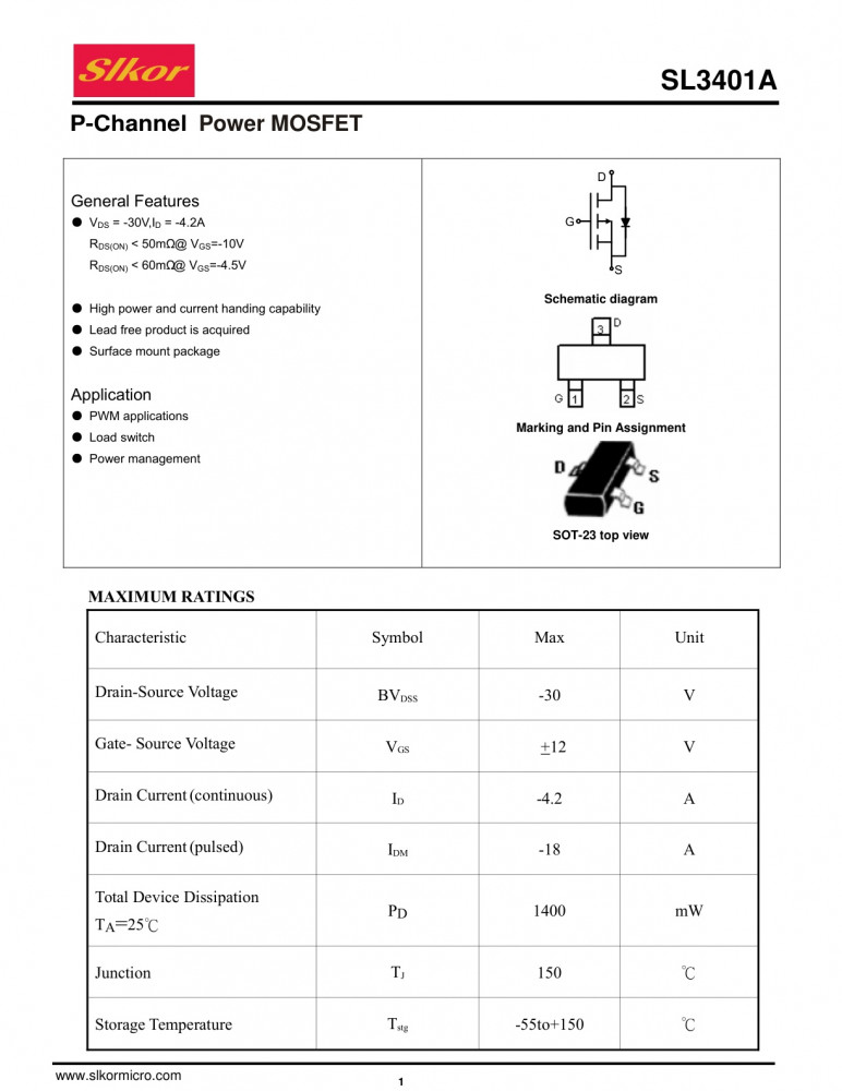 SL3401A datasheet page 1