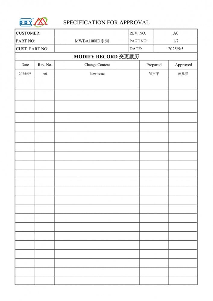 MWBA1008D dimensions and part numbering page