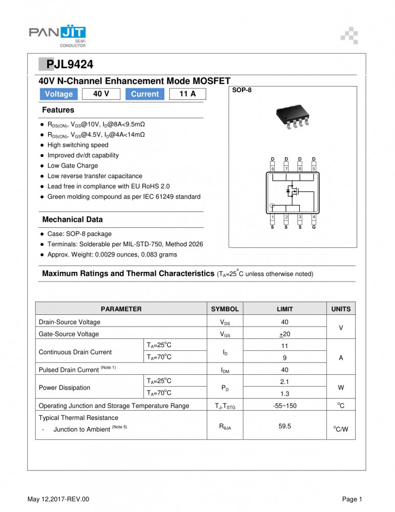 PJL9424 datasheet page 1