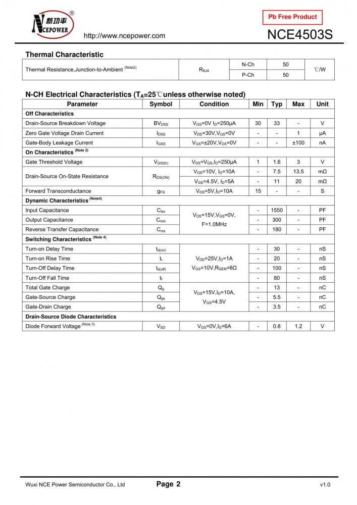 NCE4503S datasheet page 2