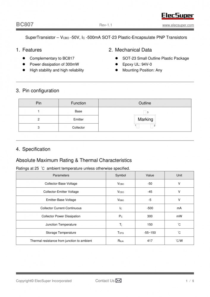 BC807-40 datasheet page 1