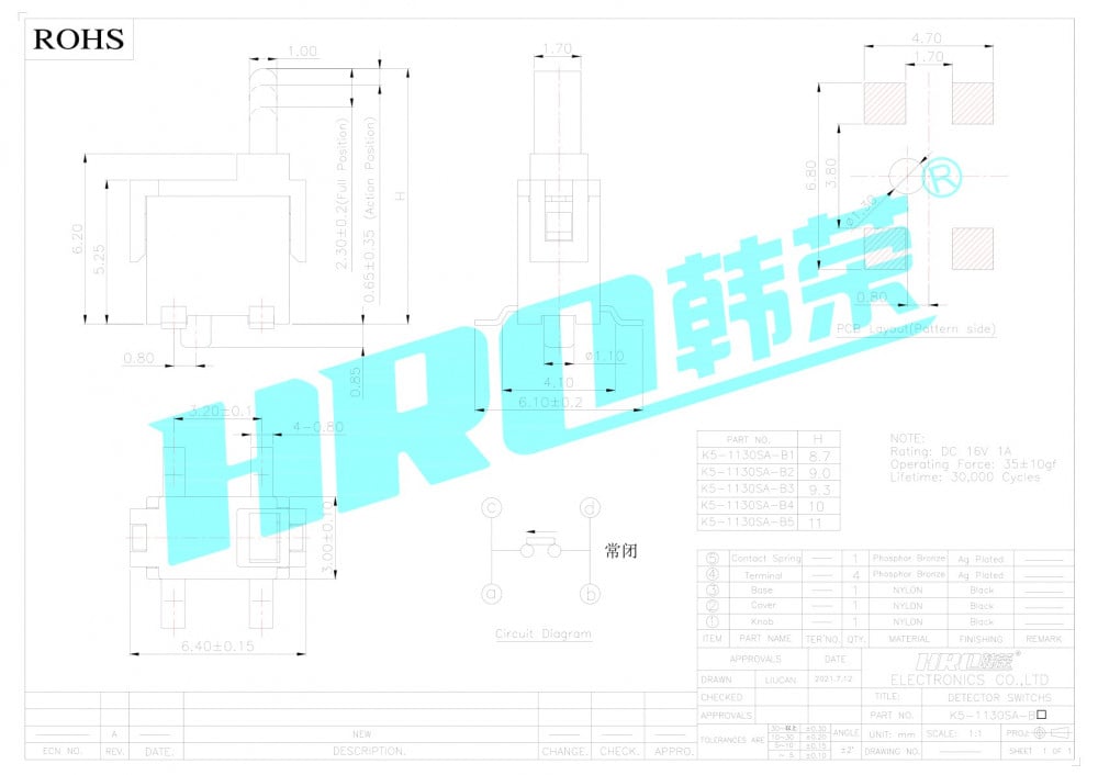 K5-1130SA detector switch technical drawing page 2