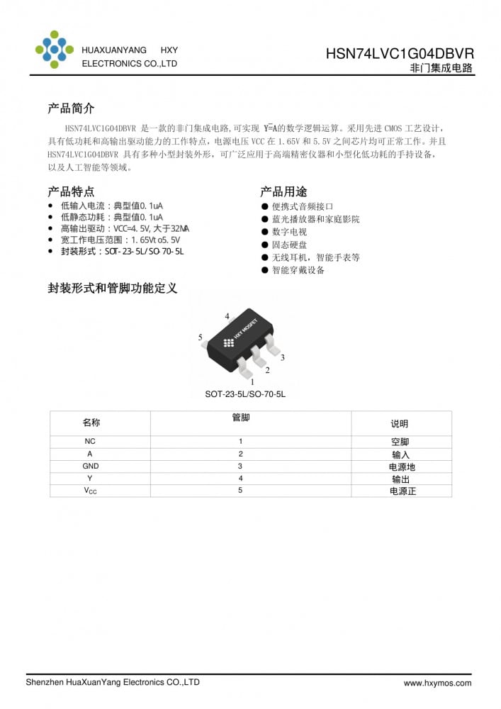 HSN74LVC1G04DBVR datasheet page 1