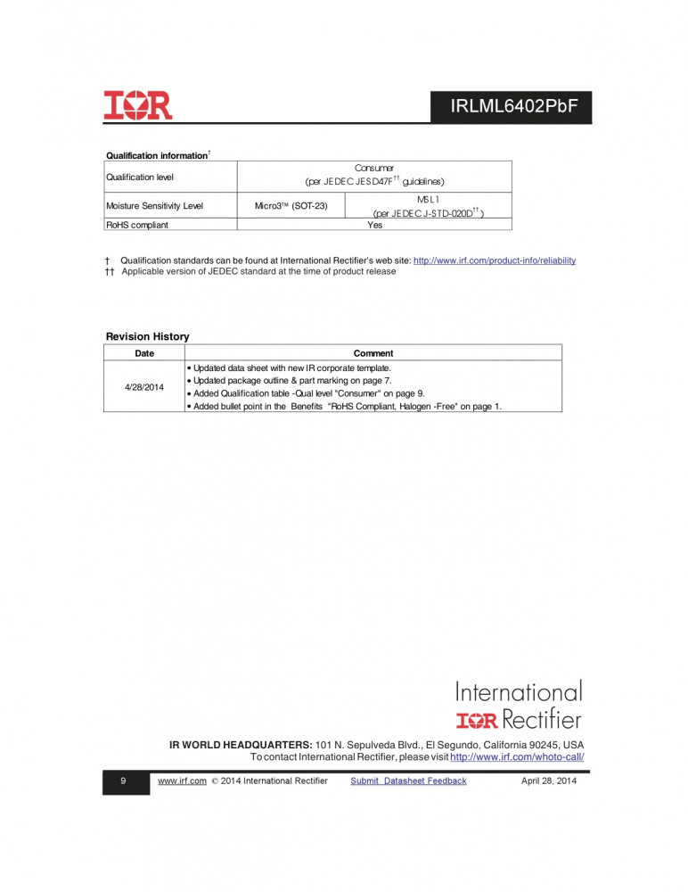 IRLML6402TRPBF datasheet page 9