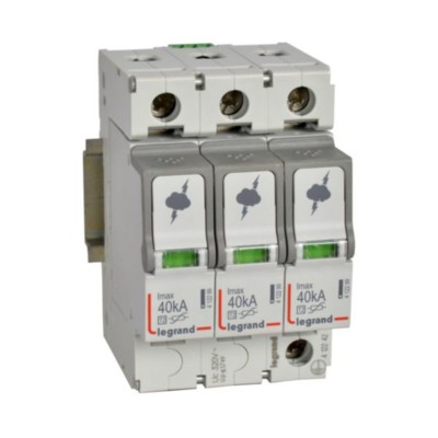 T1+T2 8kA 3 poles surge arrester - SPD T2 40kA 2P - 230V AC TN systems - Imax 40kA/pole - DIN rail 2 modules IP20