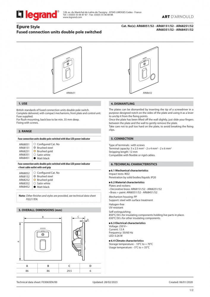 Legrand AR68352 technical document page 1