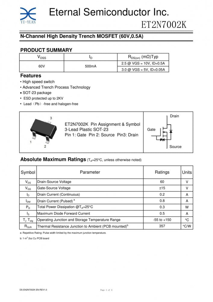 ET2N7002K datasheet page 1