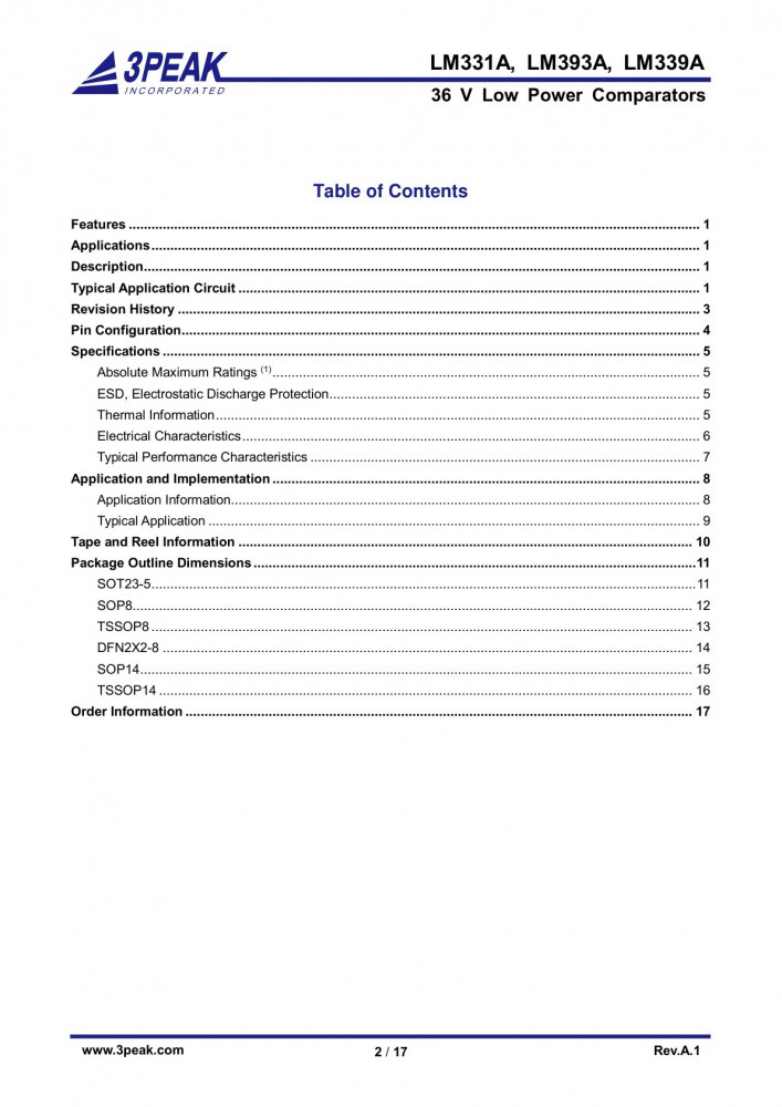 3PEAK LM339A datasheet page 2