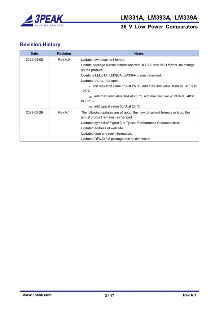 3PEAK LM339A datasheet page 3
