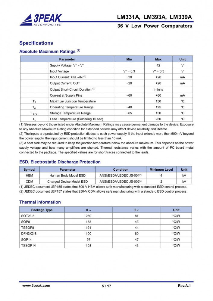 3PEAK LM339A datasheet page 5
