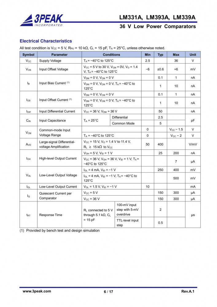 3PEAK LM339A datasheet page 6