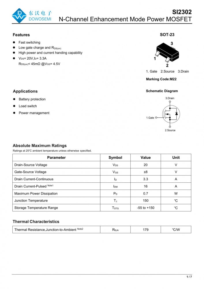 SI2302 datasheet page 1