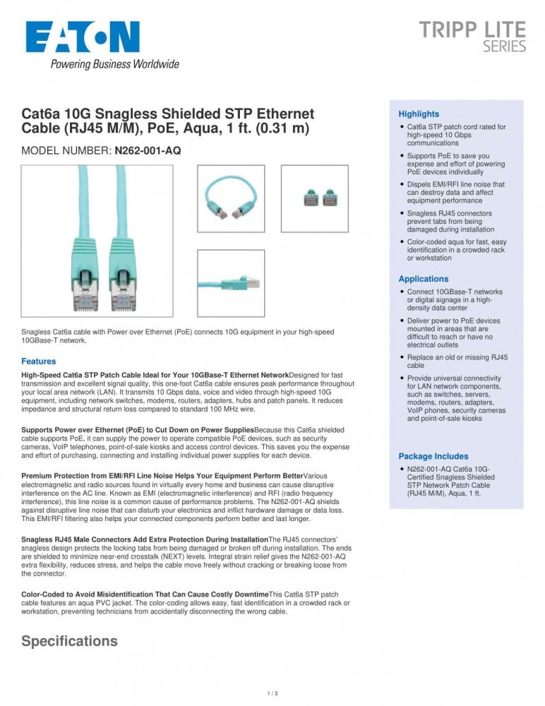 N262-001-AQ technical document page 1