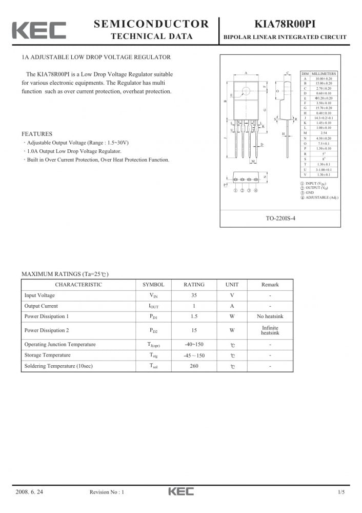 KIA78R00PI-U/P datasheet page 1
