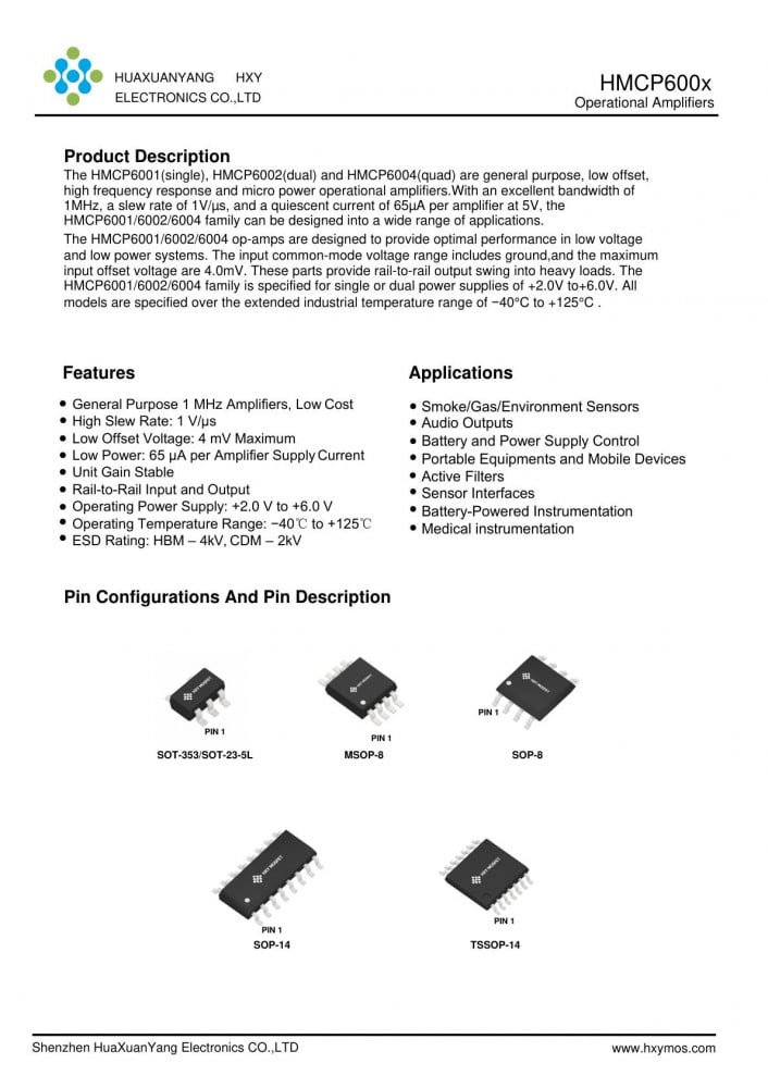 HMCP6002T-I/MS datasheet page 1