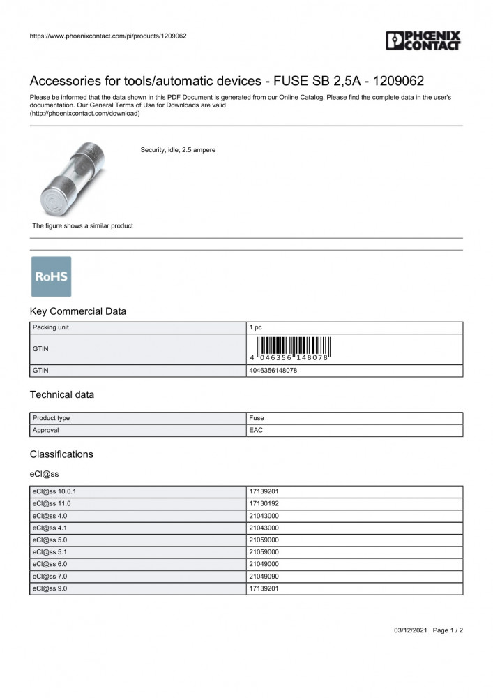 Phoenix Contact 1209062 product document page 1