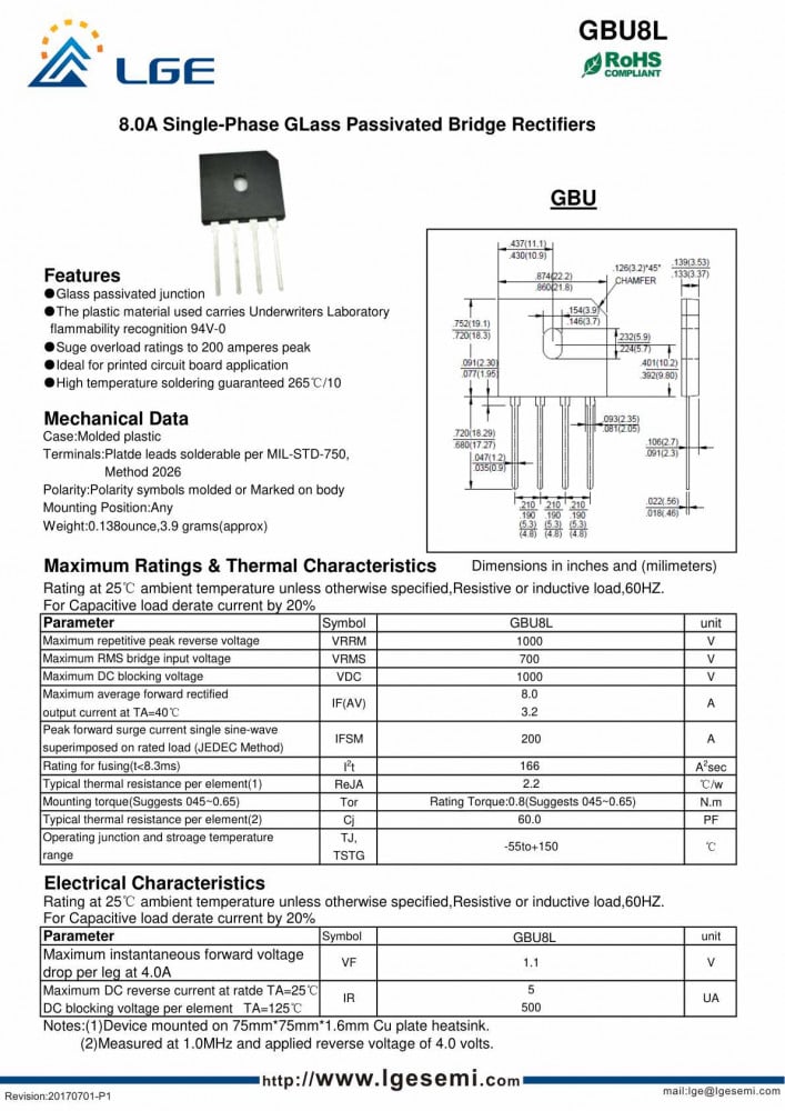 LGE GBU8L datasheet page 1