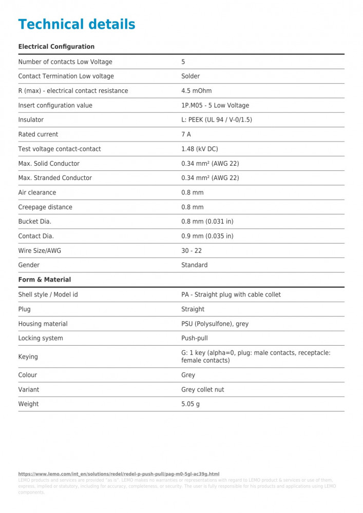 PAG.M0.5GL.AC39G technical document page 2