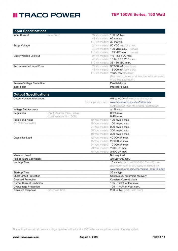 TEP 150WI datasheet page 2