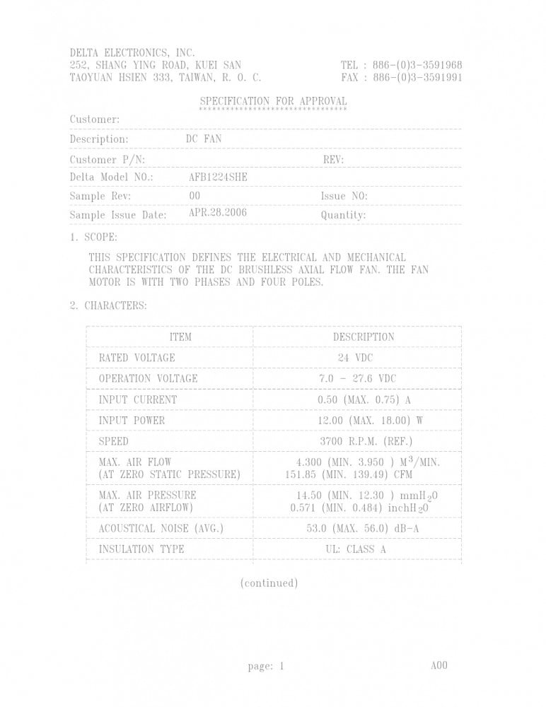 AFB1224SHE specification page 1