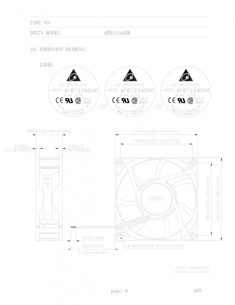 AFB1224SHE label drawing