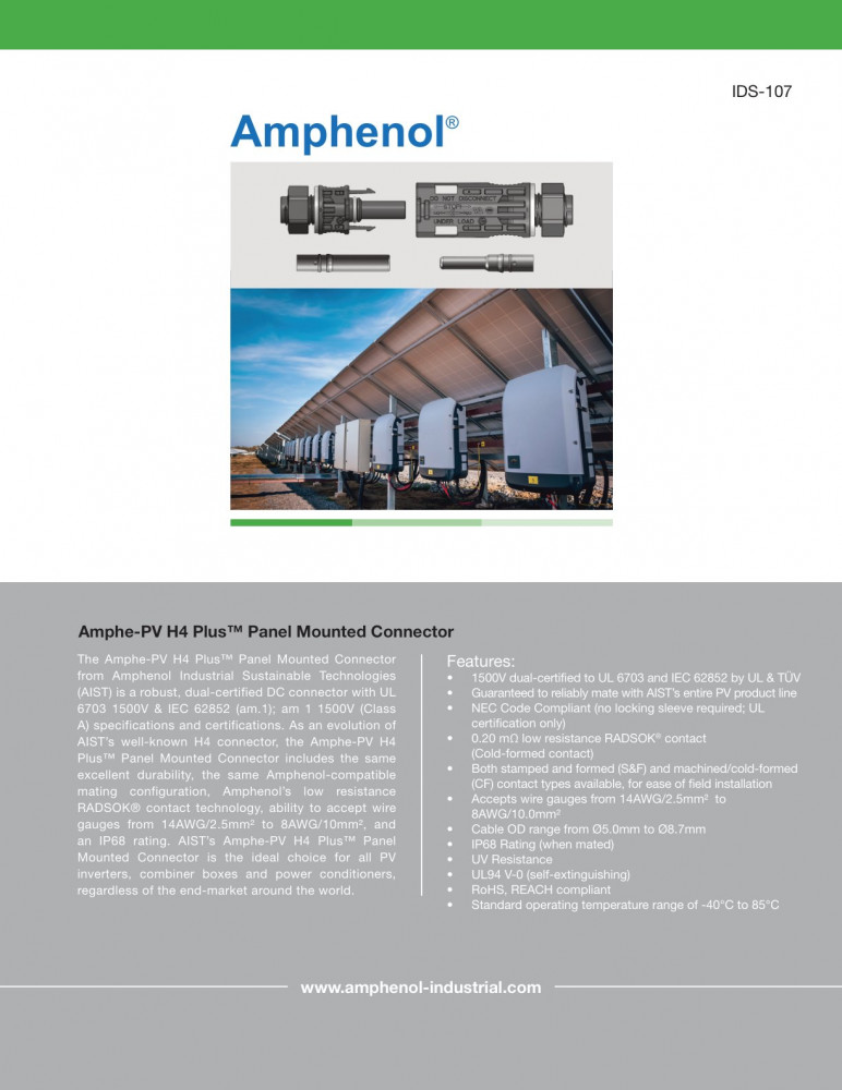 Amphenol Amphe-PV H4 Plus technical document page 1