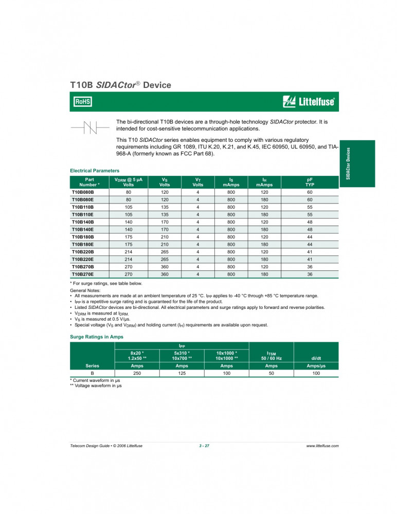 T10 SIDACtor product technical page