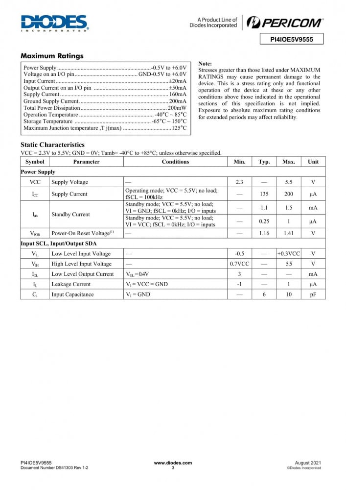 PI4IOE5V9555 datasheet page 3