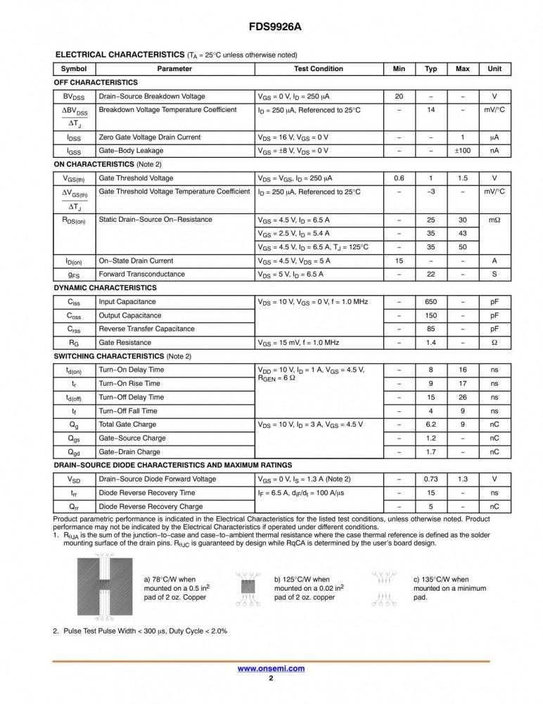 FDS9926A datasheet page 2