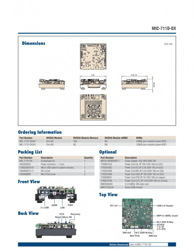 ADVANTECH MIC-711D-OX4A1 technical document page 2