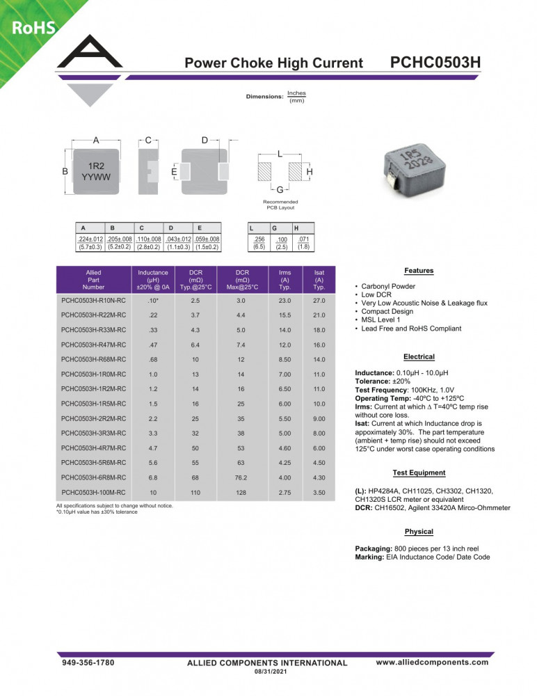 PCHC0503H technical document, page 1