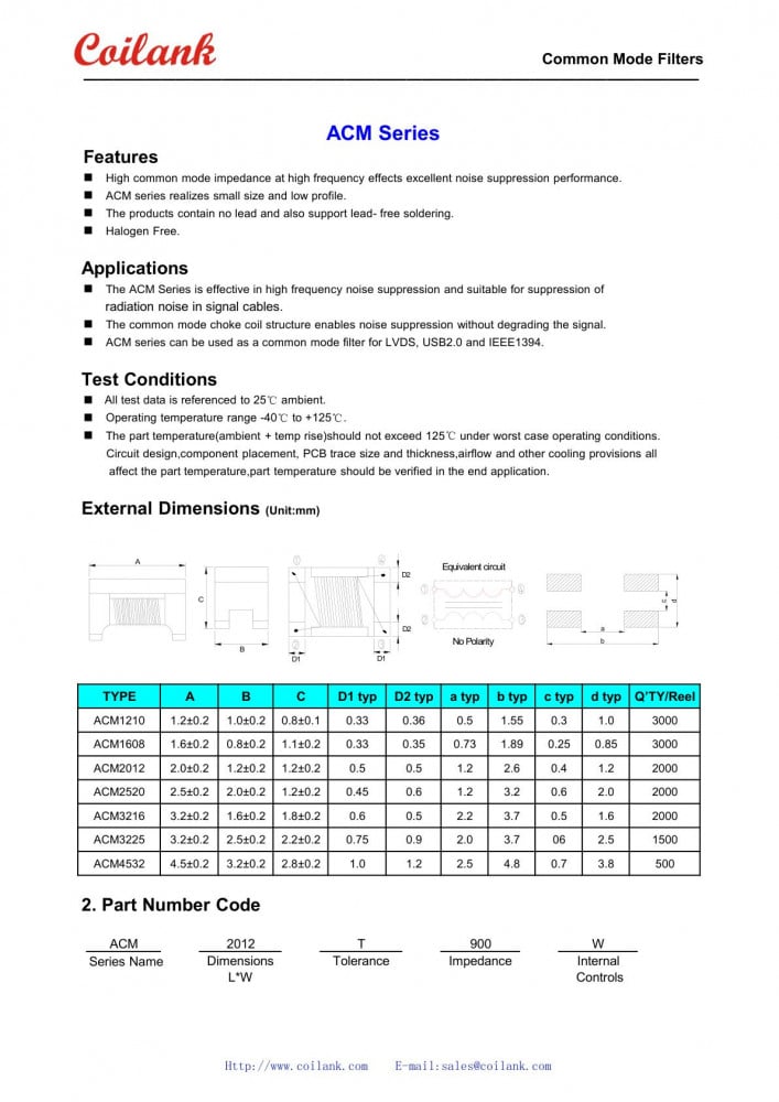 Coilank ACM series datasheet page 1