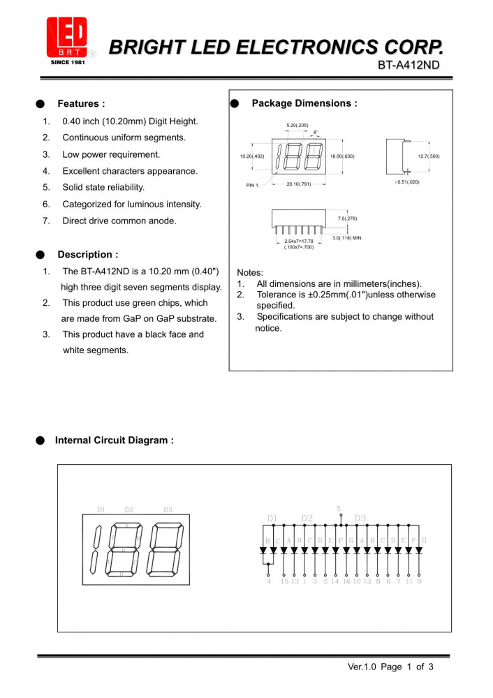 BT-A412ND datasheet page 1