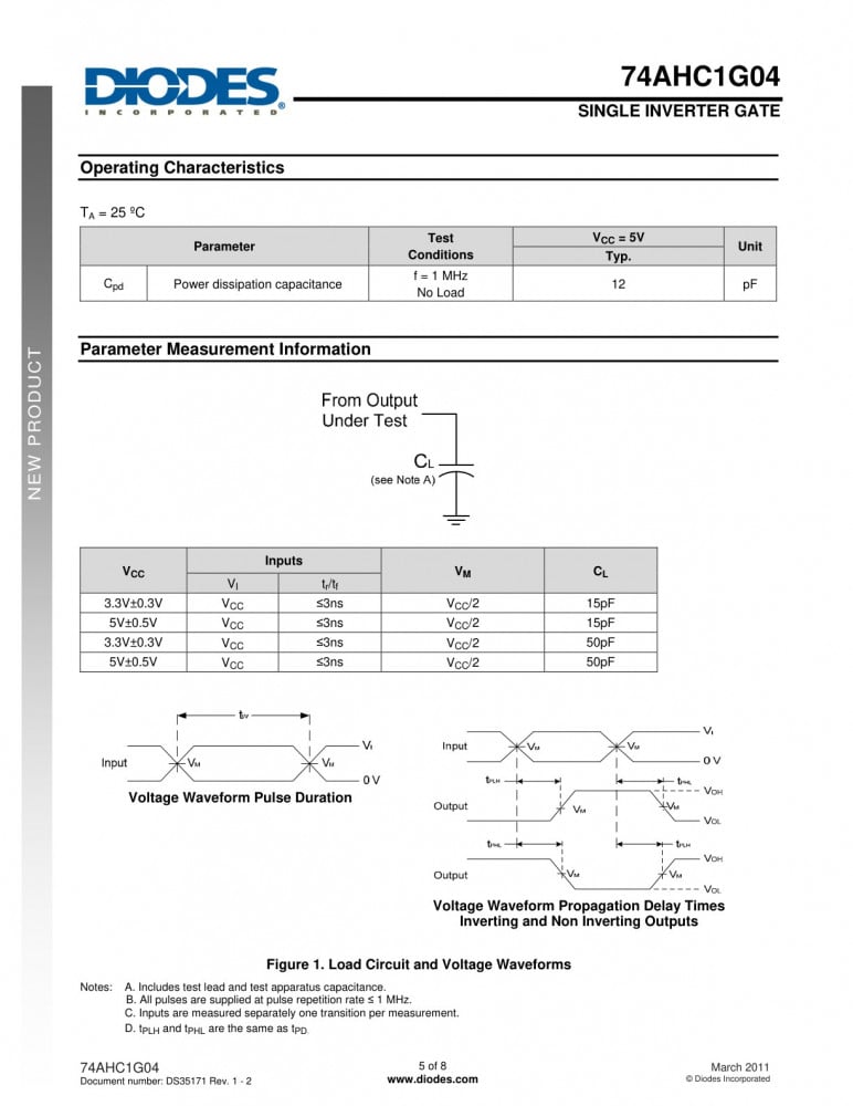 74AHC1G04W5-7 datasheet page 5