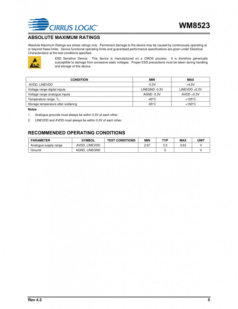 WM8523 datasheet page 5