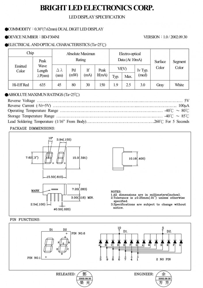 BD-F304NI technical document page 1