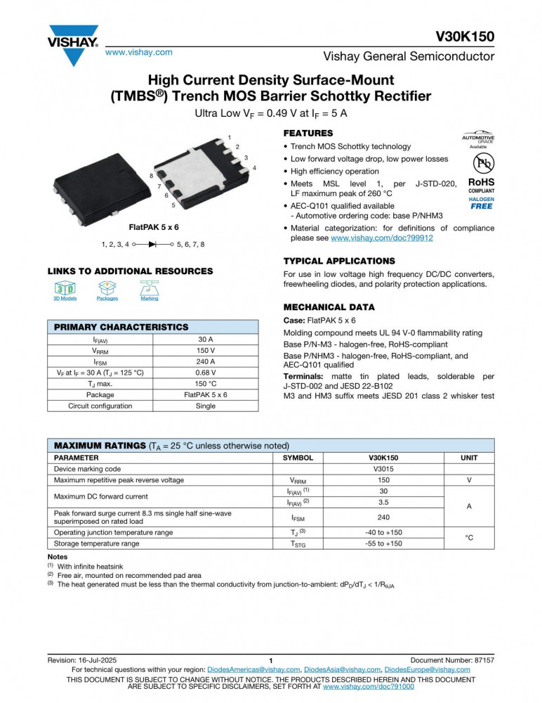 V30K150 technical document, page 1
