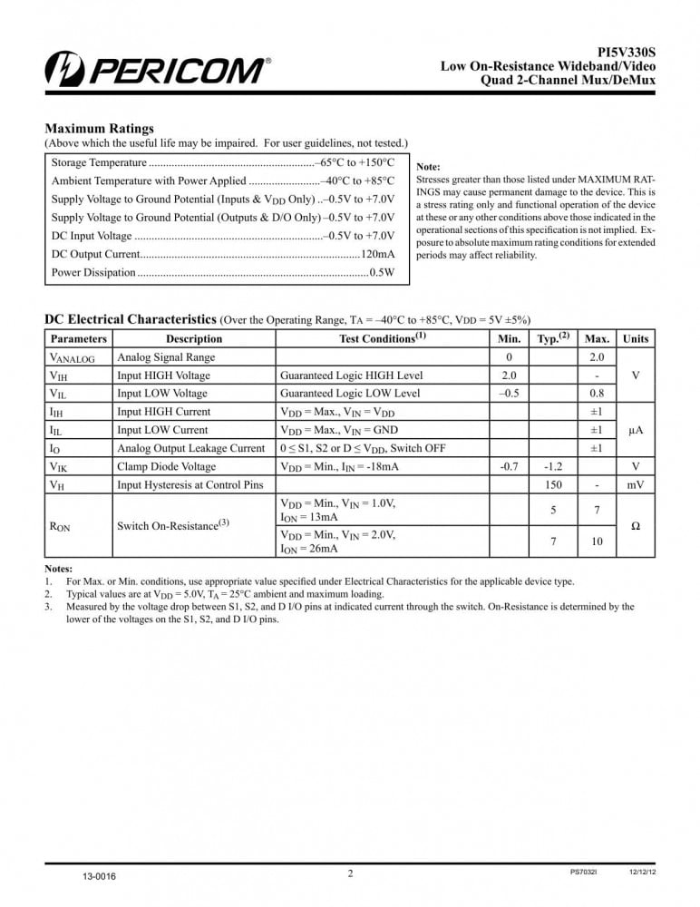 PI5V330SWE datasheet page 2