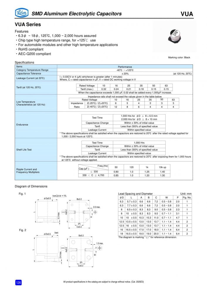 Lelon VUA series datasheet page 1