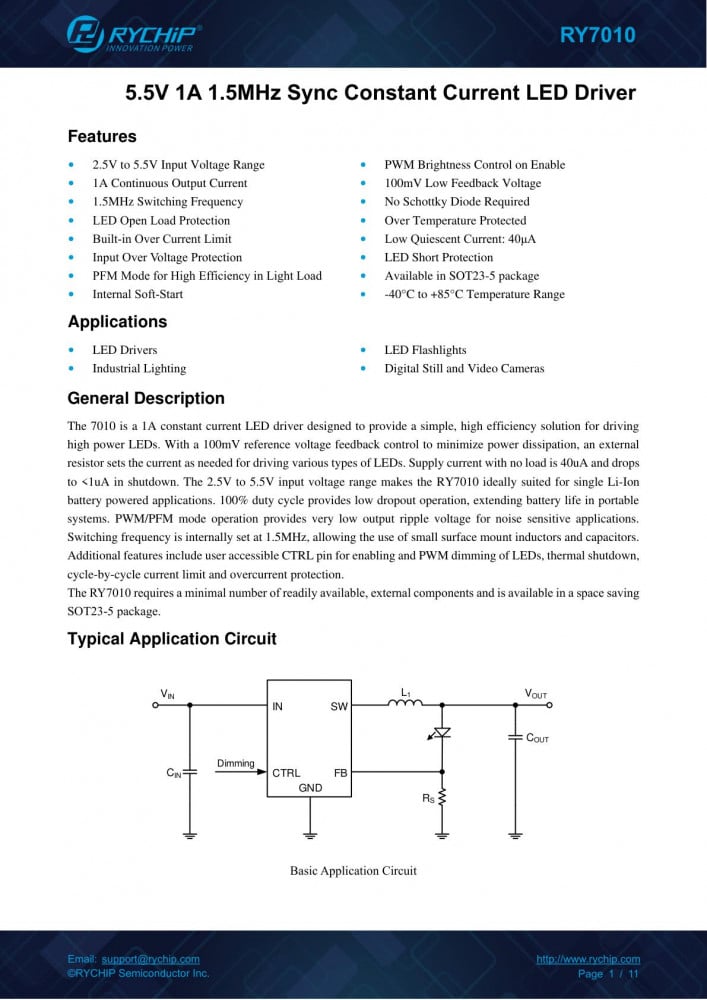 RY7010 datasheet page 1