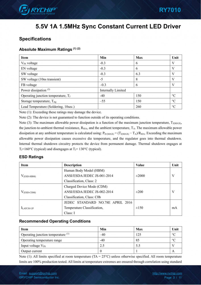 RY7010 datasheet page 3